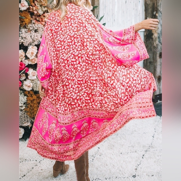 Swim | New Boho Gypsy Floral Sheer Chiffon Kimono Maxi Duster Jacket ...